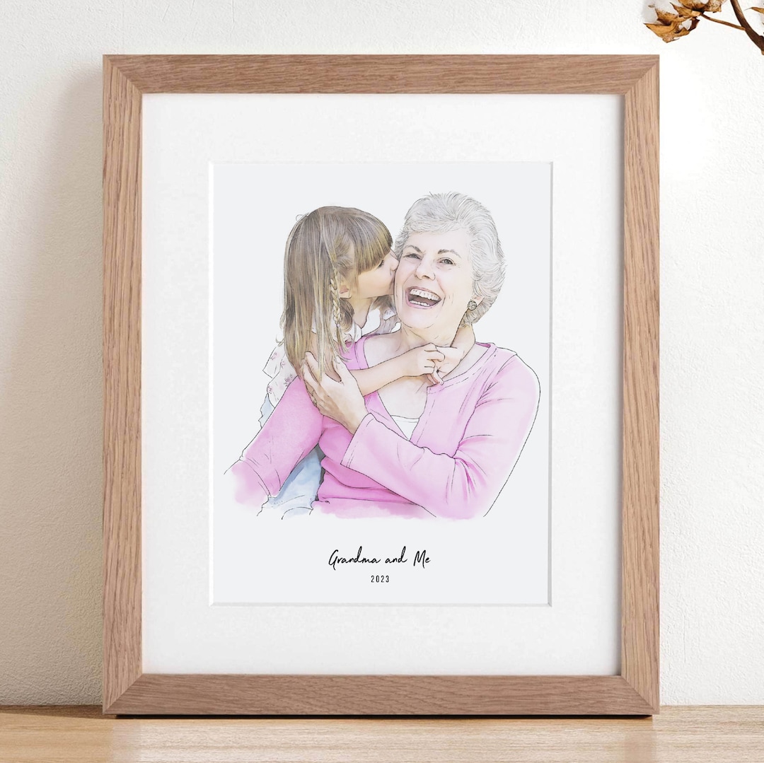 Grandma and Me Line Portrait, Hand Drawn Family Illustration, Pen and ...