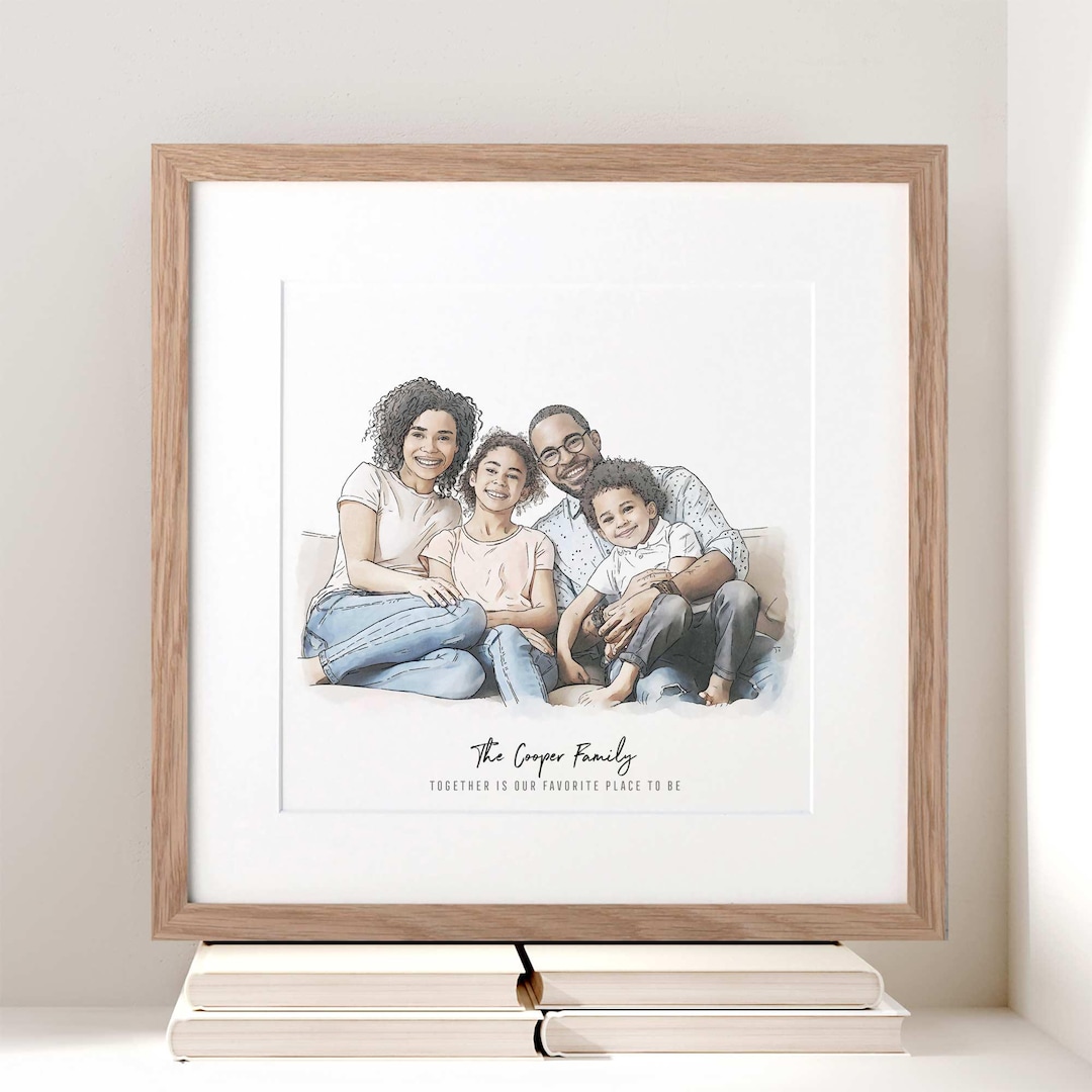 Personalised Family Line Portrait, Family Sketch, Detailed Line People ...