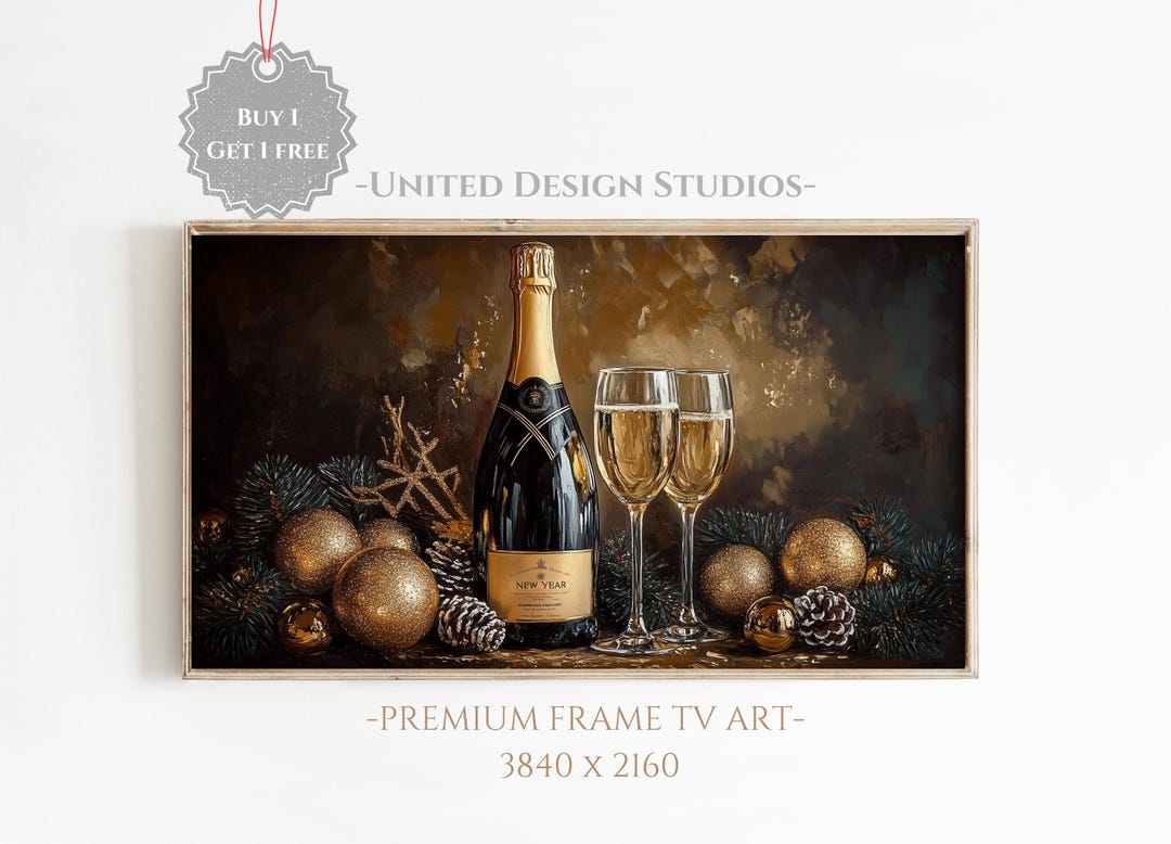 New Years Eve Frame Tv Art, New Years Champagne Toast, NYE Celebration ...