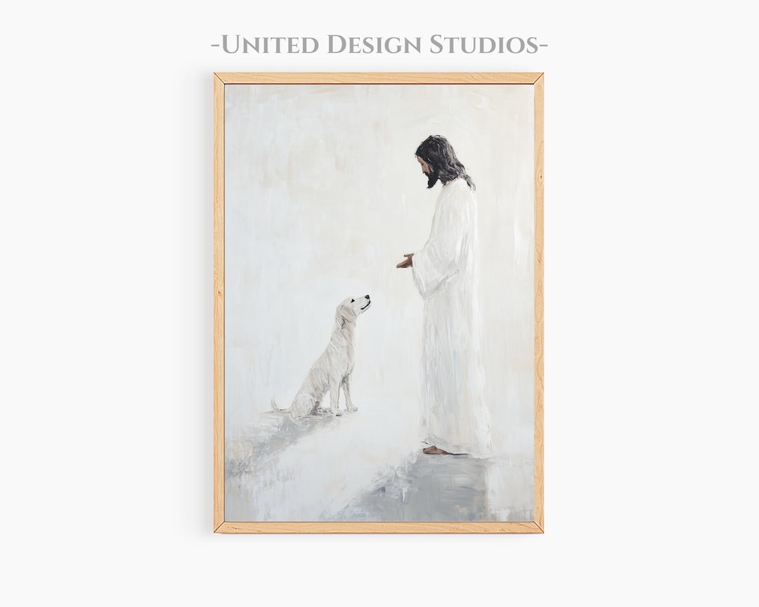 Jesus Welcoming A Dog to Heaven, Christian Artwork Jesus and Dog ...