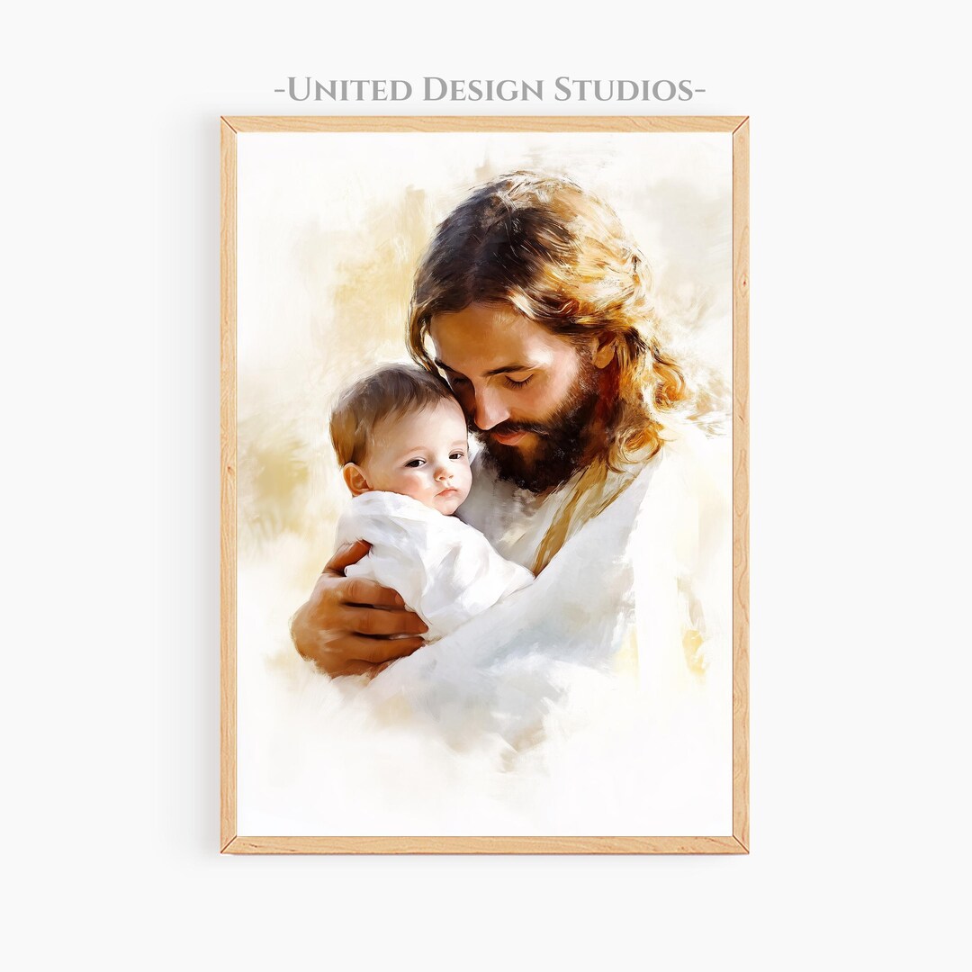 Jesus and Child Printable Wall Art, Jesus Holding Baby Painting, Jesus ...