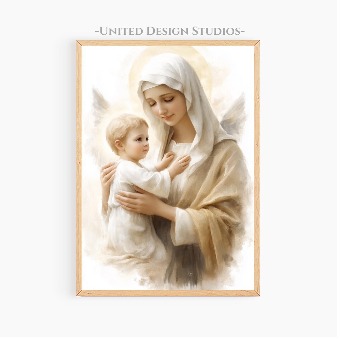 Mary and Baby Jesus Printable Wall Art, Jesus and Virgin Mary Catholic ...