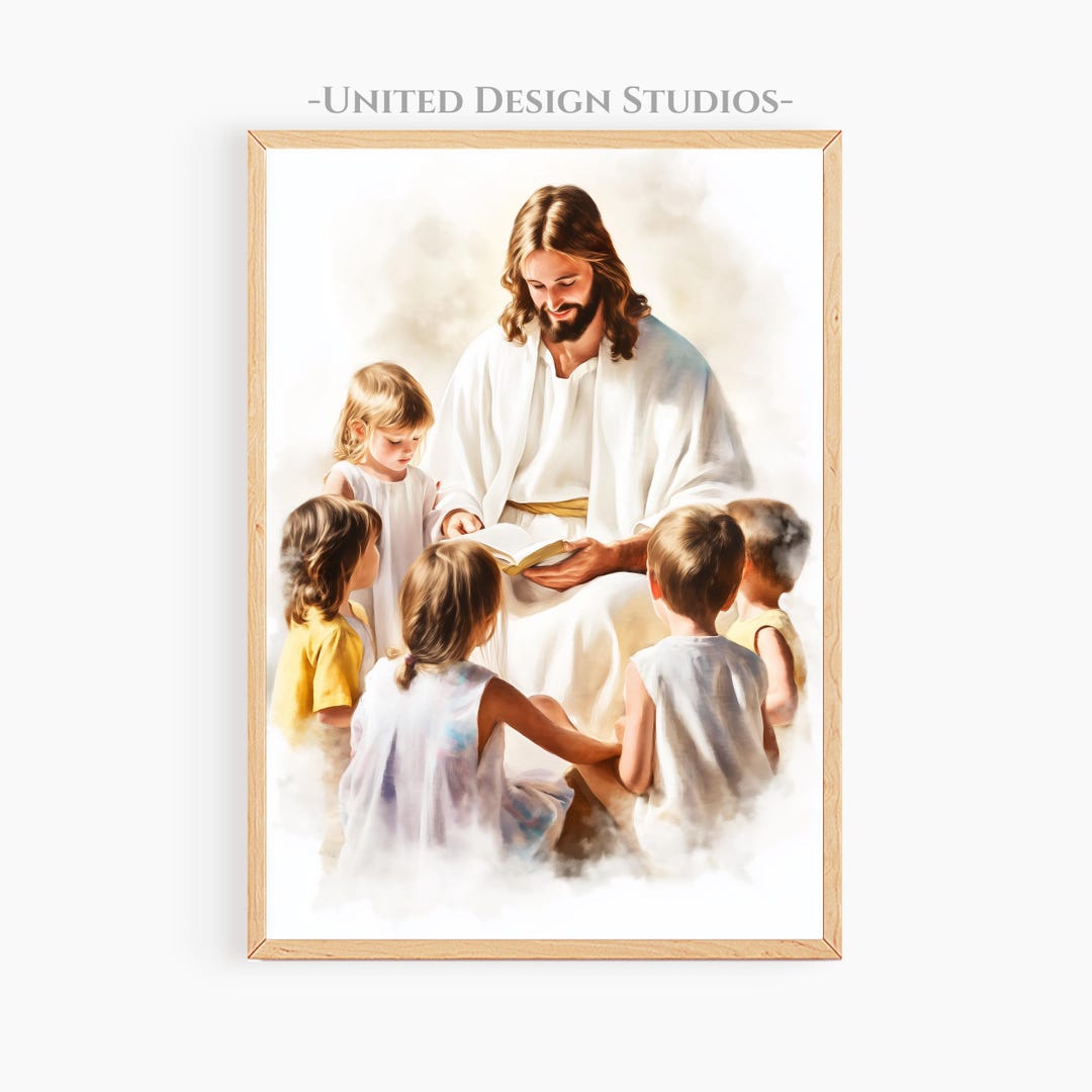 Jesus Reading to Children Printable Wall Art, Jesus With Kids Art ...
