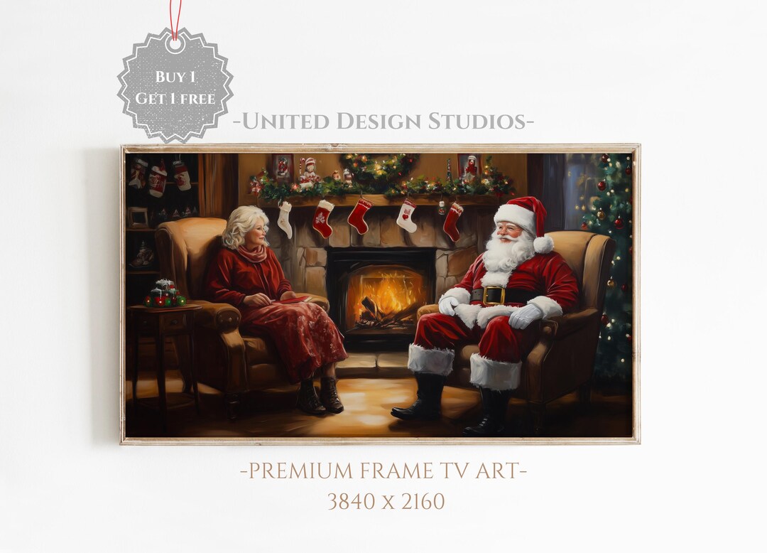Christmas Samsung Frame Tv Art, Painting of Santa and Mrs Claus Frame ...
