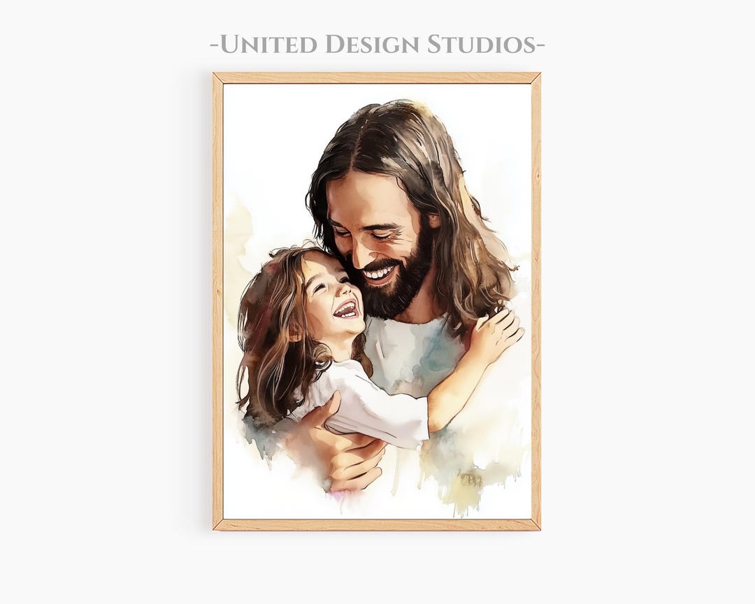 Jesus With A Young Girl Printable Art, Modern Christian Art of Jesus ...