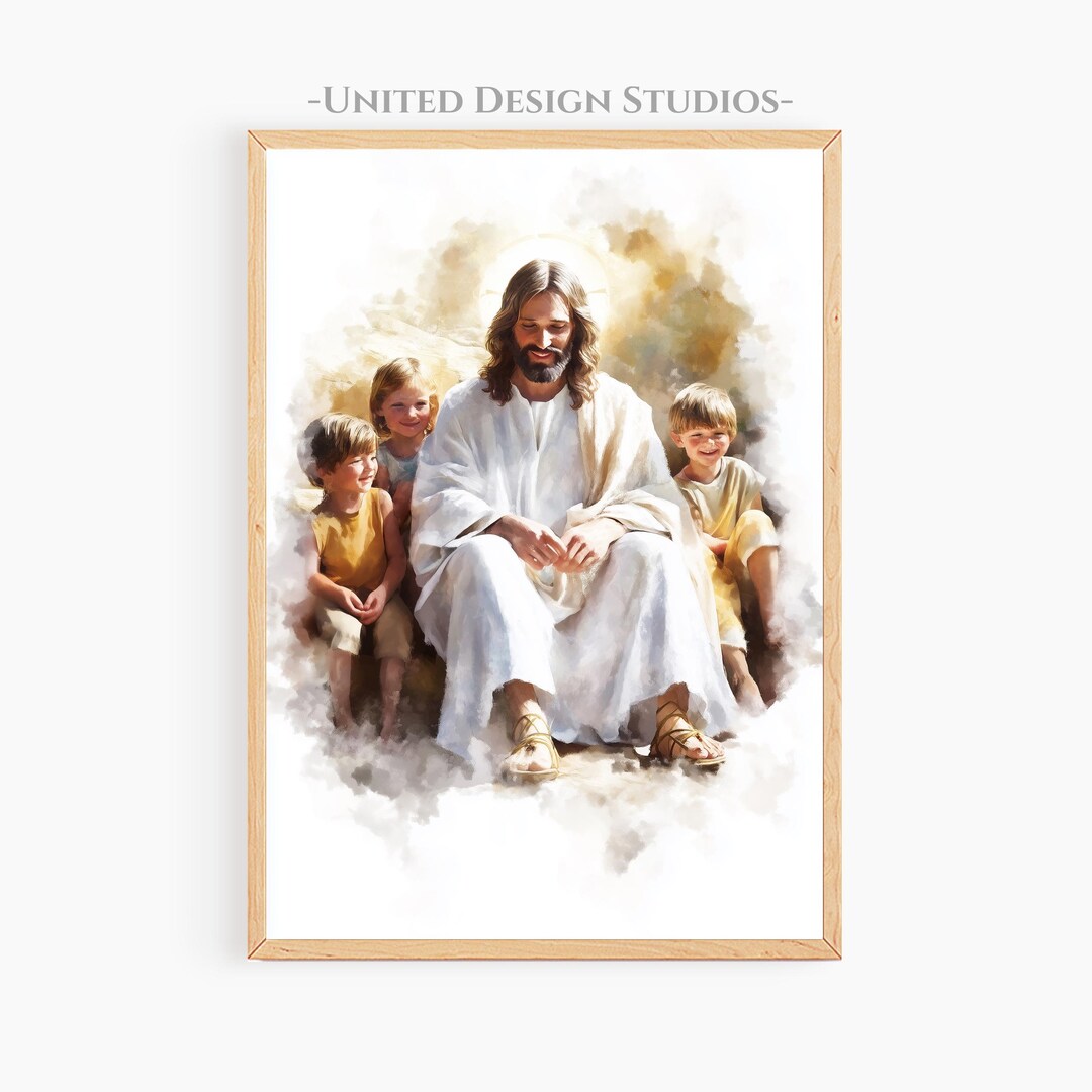 Jesus With Children Printable Wall Art, Christian Nursery Art ...