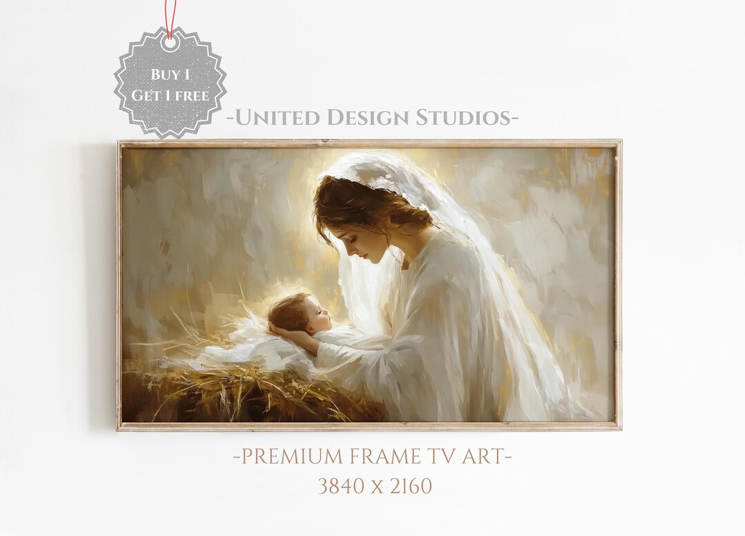 Christmas Nativity Frame TV Art, Neutral Painting of Christmas Nativity ...