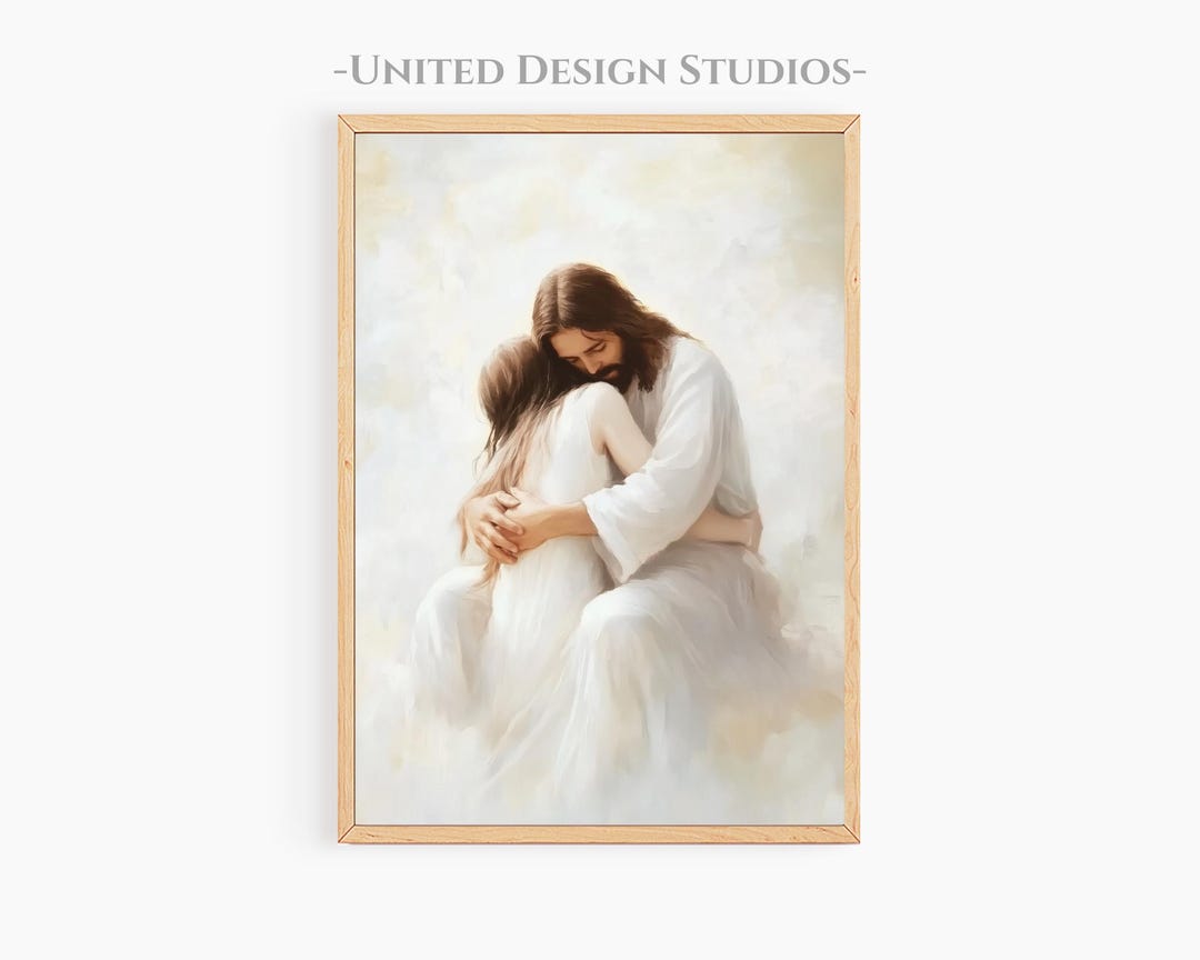 Jesus Comforting Woman Printable Christian Artwork, Jesus Hugging Woman ...