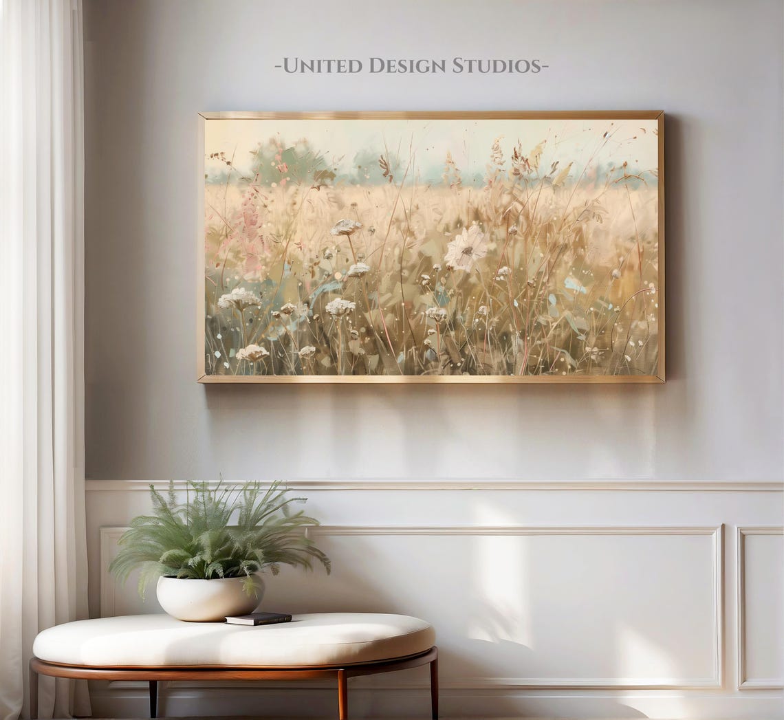 Fall Frame Tv Art, Rustic Oil Painting of Autumn Wildflower Field, Fall ...