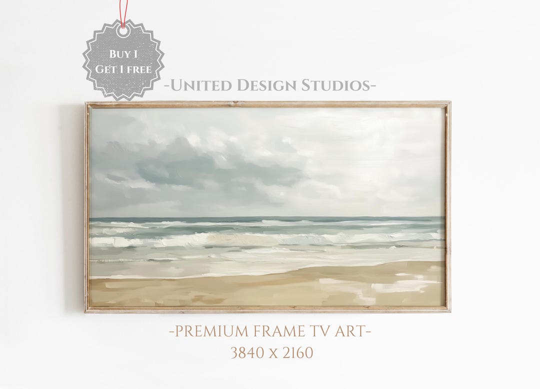 Coastal Ocean Beach Frame TV Art, Neutral Seascape Painting Tropical ...