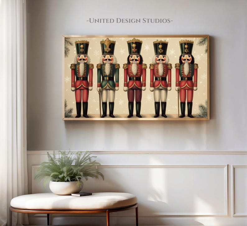 Christmas Nutcracker Frame TV Art, Neutral Nutcracker Christmas ...
