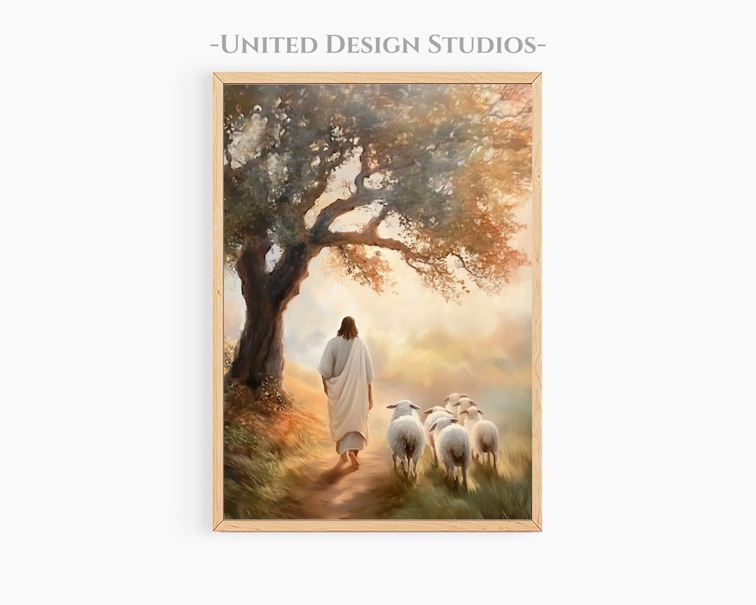 Jesus Watching Over His Flock Printable Art, the Good Shepherd Modern ...