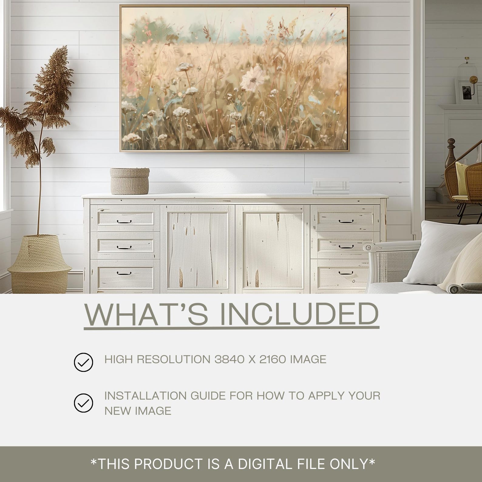 Fall Frame Tv Art, Rustic Oil Painting of Autumn Wildflower Field, Fall ...