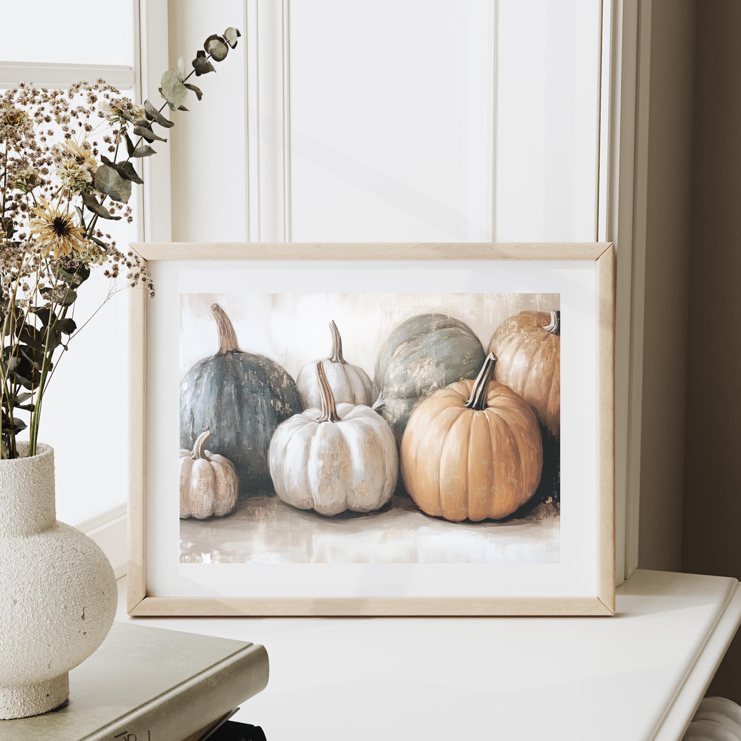 Fall Farmhouse Printable Wall Art, Neutral Pumpkin Art, Rustic Neutral ...