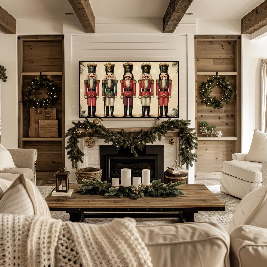 Christmas Nutcracker Frame TV Art, Neutral Nutcracker Christmas ...