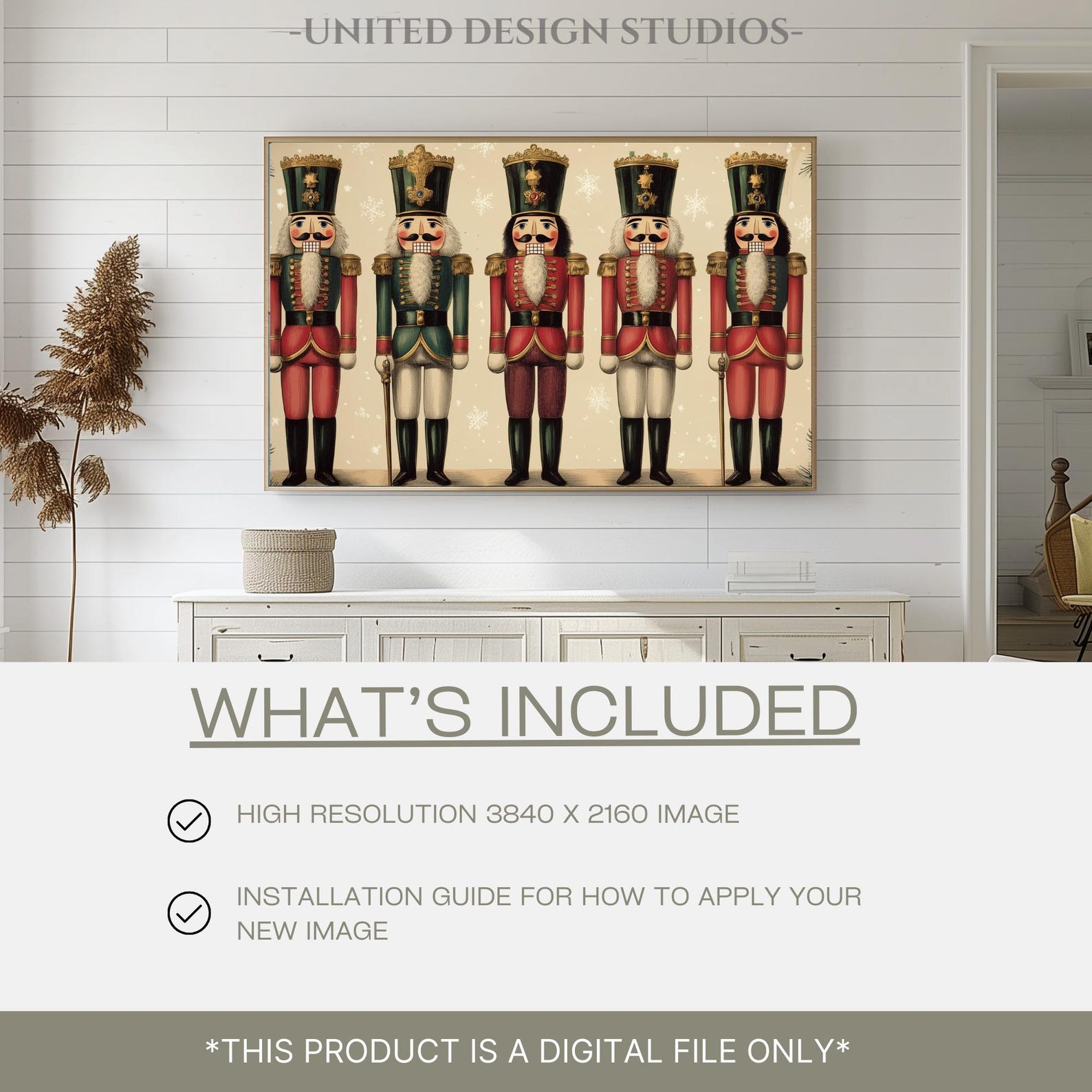 Christmas Nutcracker Frame TV Art, Neutral Nutcracker Christmas ...