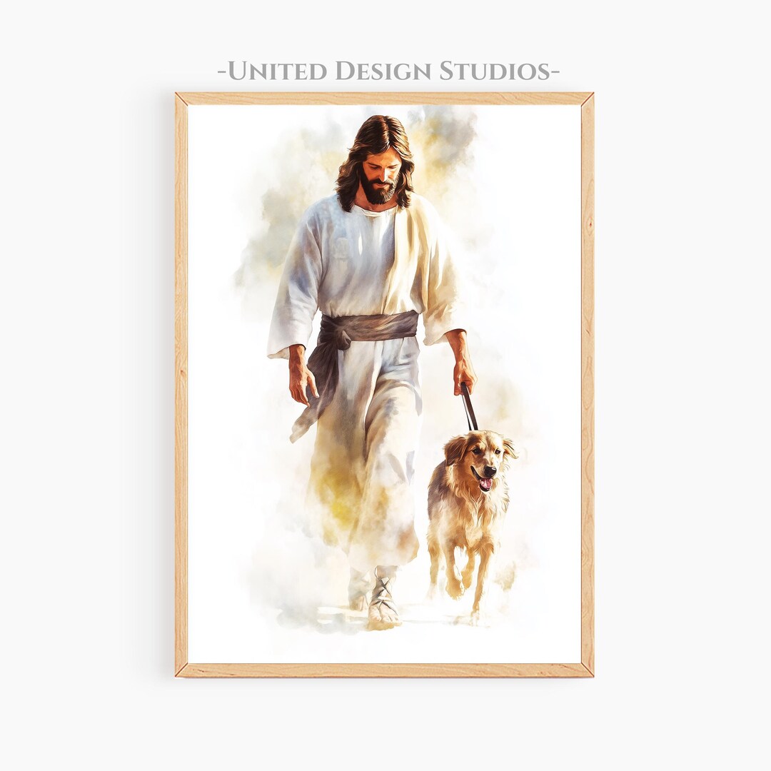 Jesus With Dog in Heaven Painting Printable Wall Art, Jesus and Animals ...