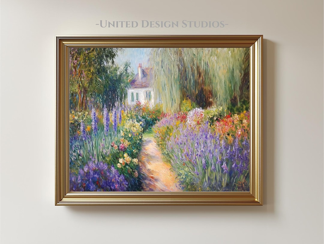 Spring Garden Path Oil Painting Printable, Floral Summer Landscape Wall ...