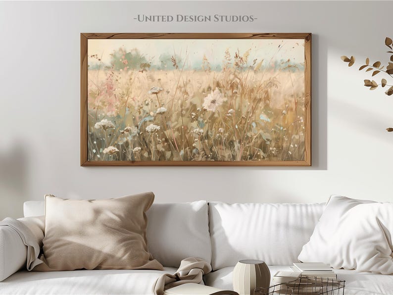 Fall Frame Tv Art, Rustic Oil Painting of Autumn Wildflower Field, Fall ...