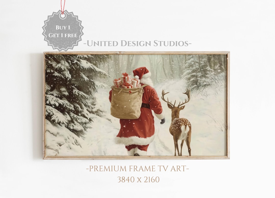 Santa Christmas Samsung Frame Tv Art, Santa and Reindeer Frame Tv Art ...