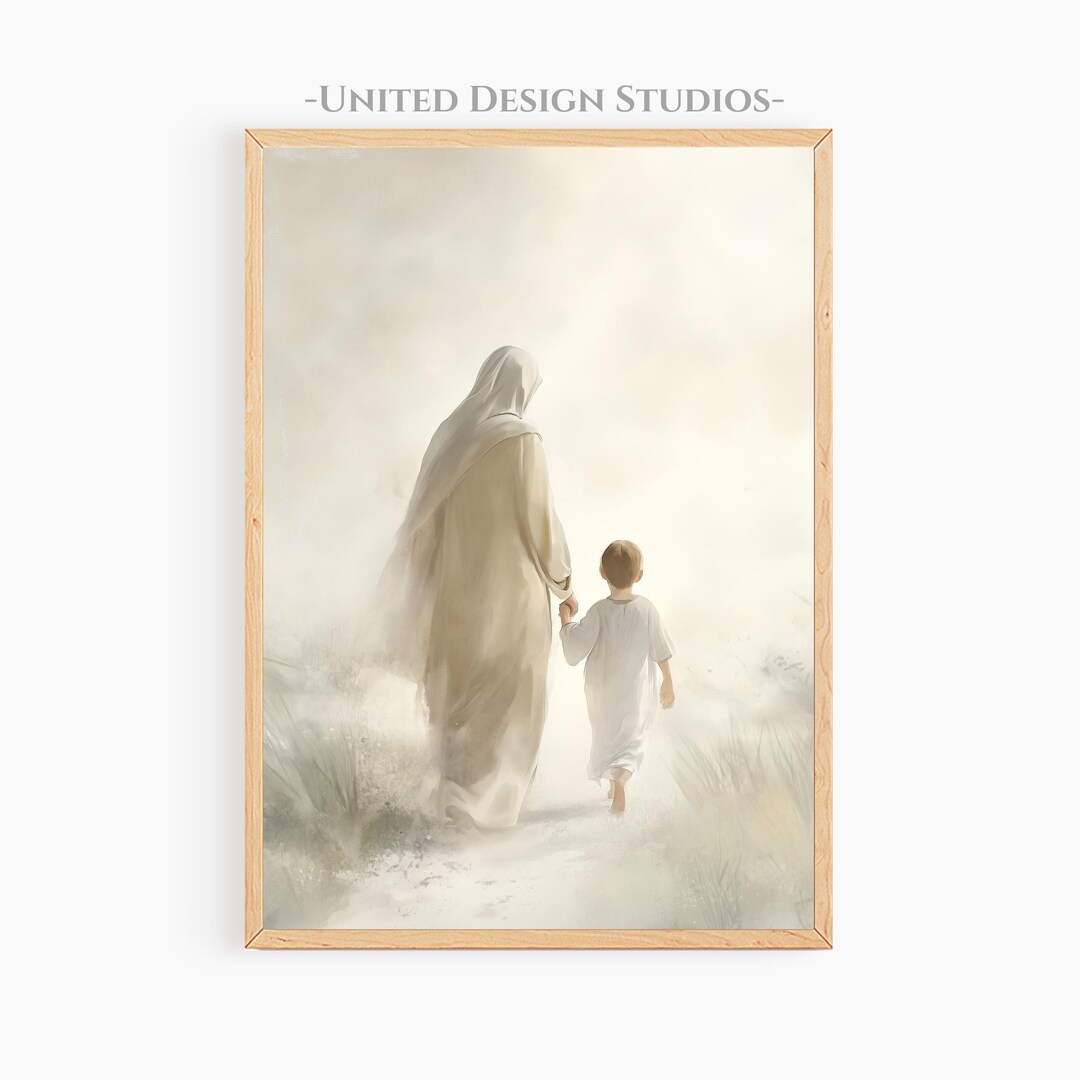 Mary and Jesus Walking Printable Art, Virgin Mary and Jesus Religious ...