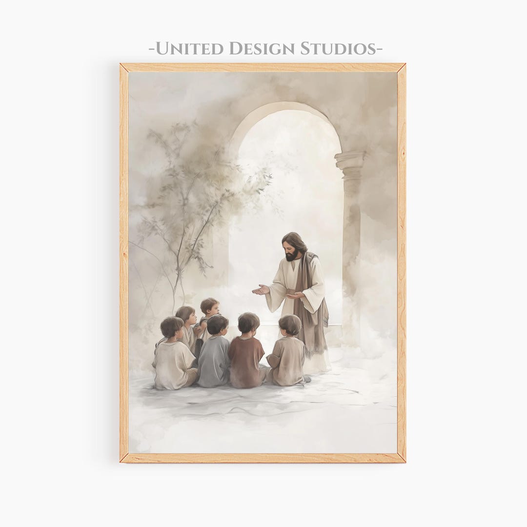 Jesus Teaching Children Printable Art, Jesus With Children Wall Art ...