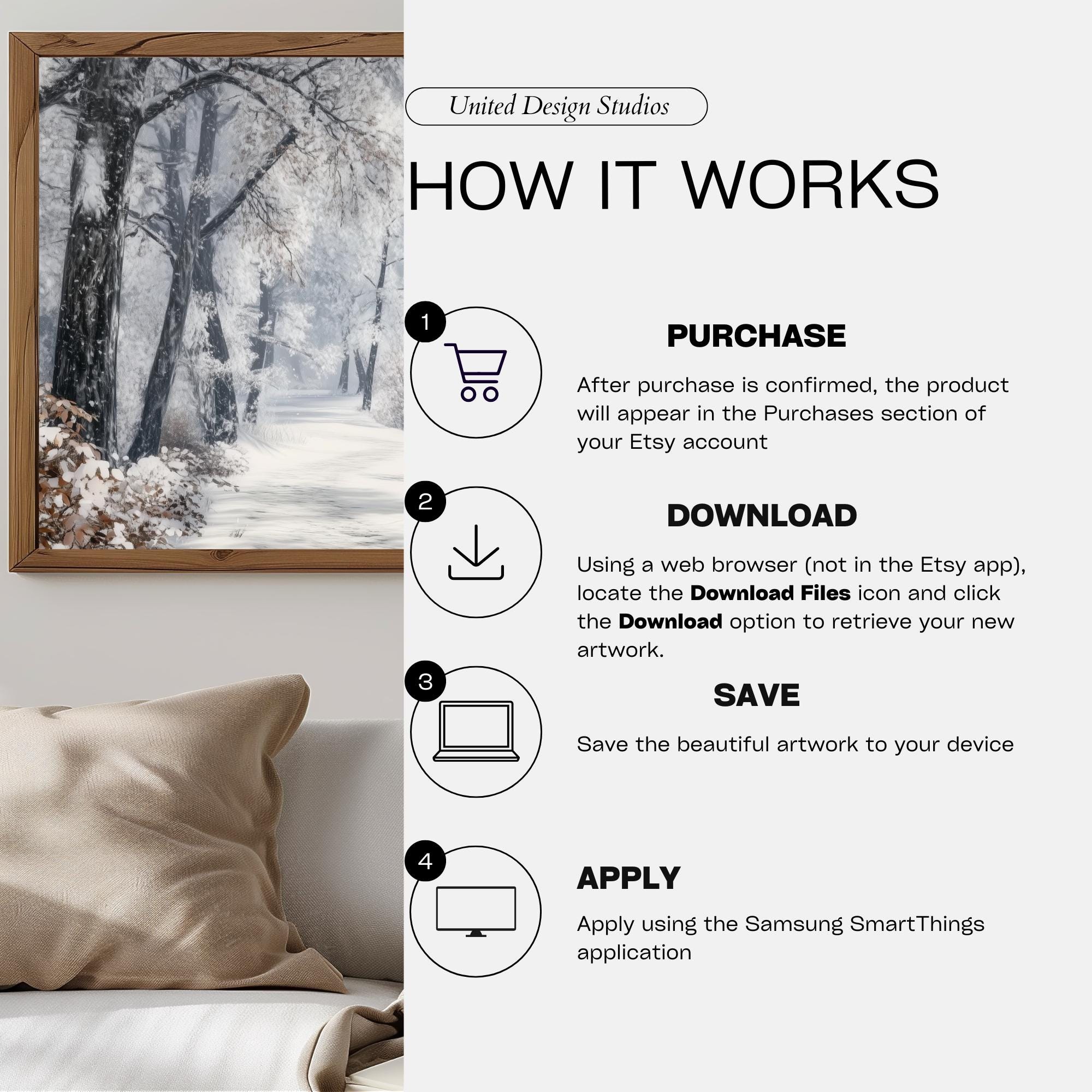 Frame Tv Winter Art, Painting of Winter Forest Lake Covered in Snow ...