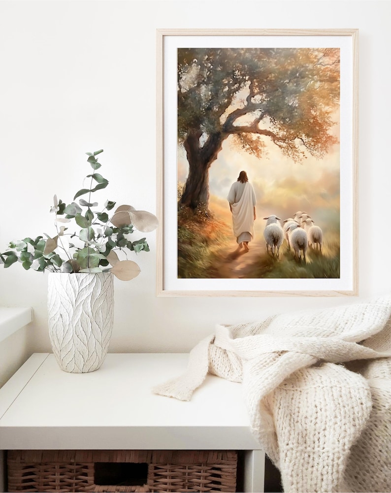 Jesus Watching Over His Flock Printable Art, the Good Shepherd Modern ...