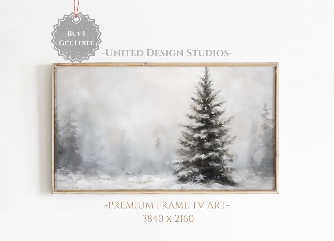 Frame Tv Winter, Painting of Pine Tree Forest Frame Tv Art, , Moody ...