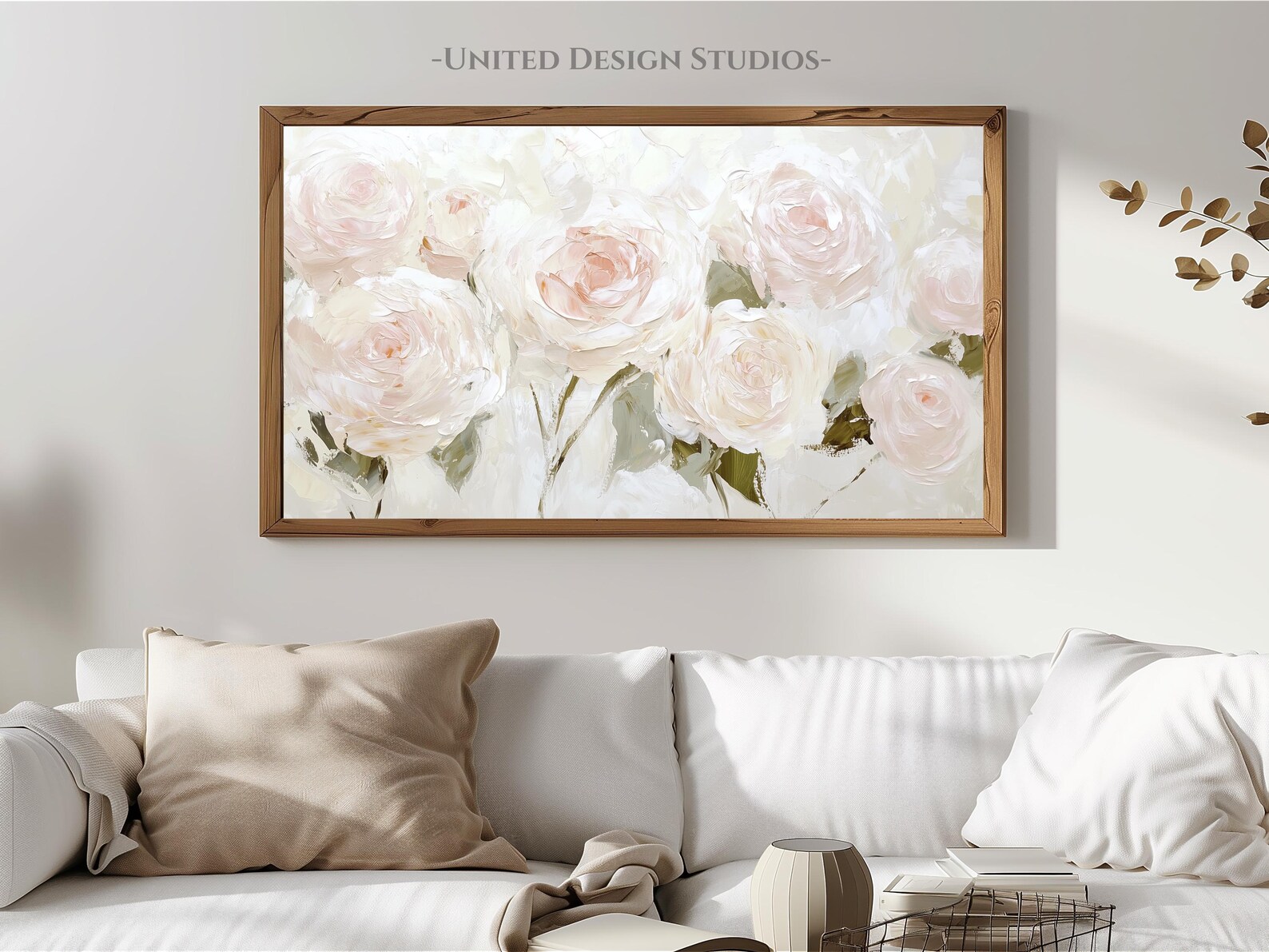 Summer Rose Frame TV Art, Neutral Pink Floral Painting, Soft Botanical ...