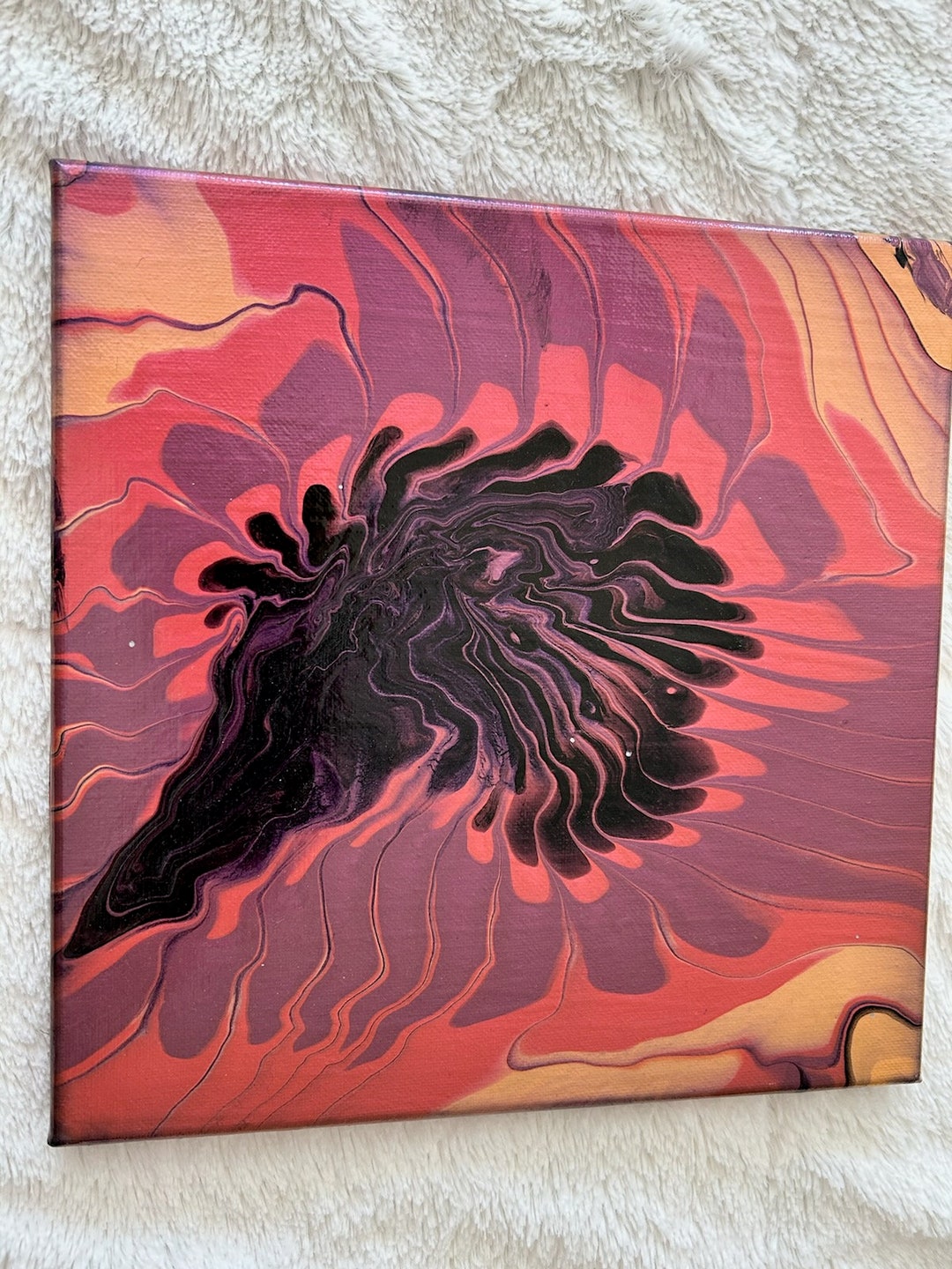 Acrylic Pour, Colander Pour, Abstract Art, 10x10, Iridescent Colors ...