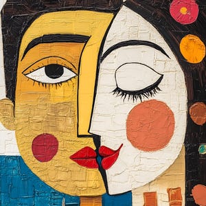 Cubist Love Art Print, Abstract Unity Wall Decor, Modern Harmonious Art ...