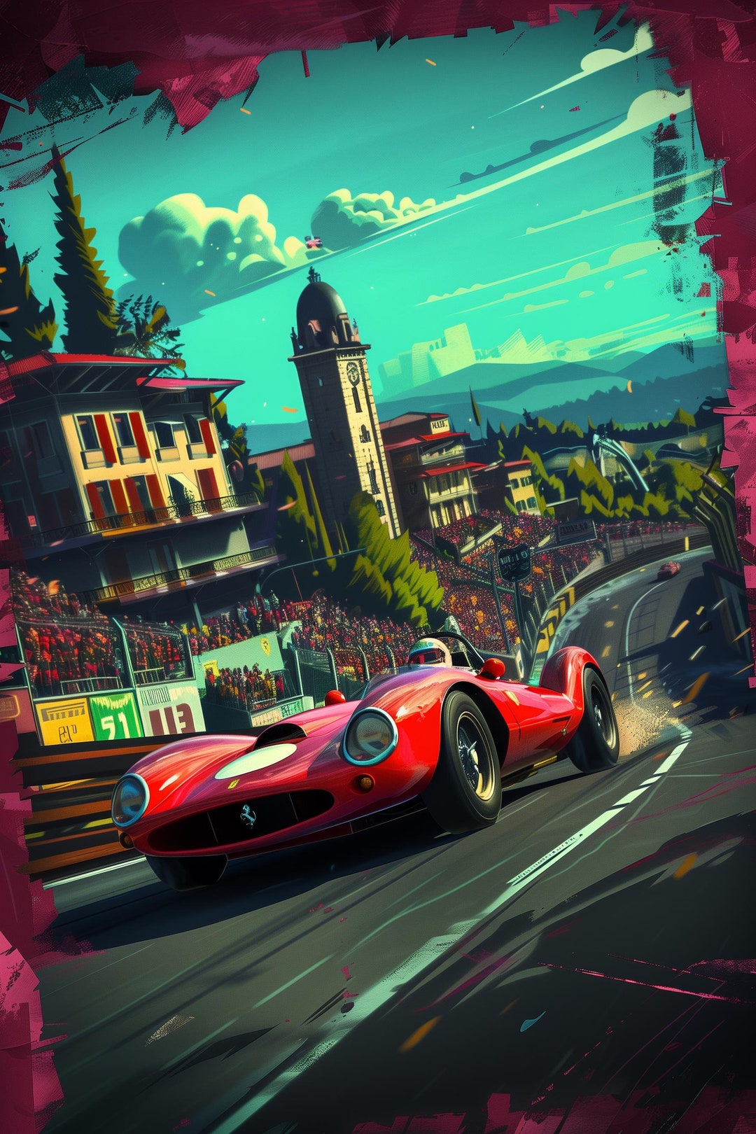 Vintage Race Car Art, Red Car Print, Luxury Motorsport Wall Decor, High ...