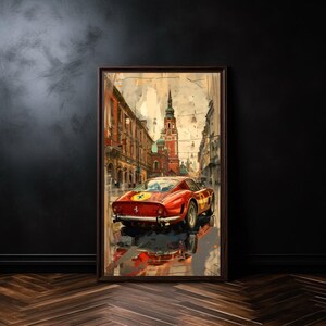Historic Street Car Elegance in Old Town Digital Art Print, Vintage Car ...