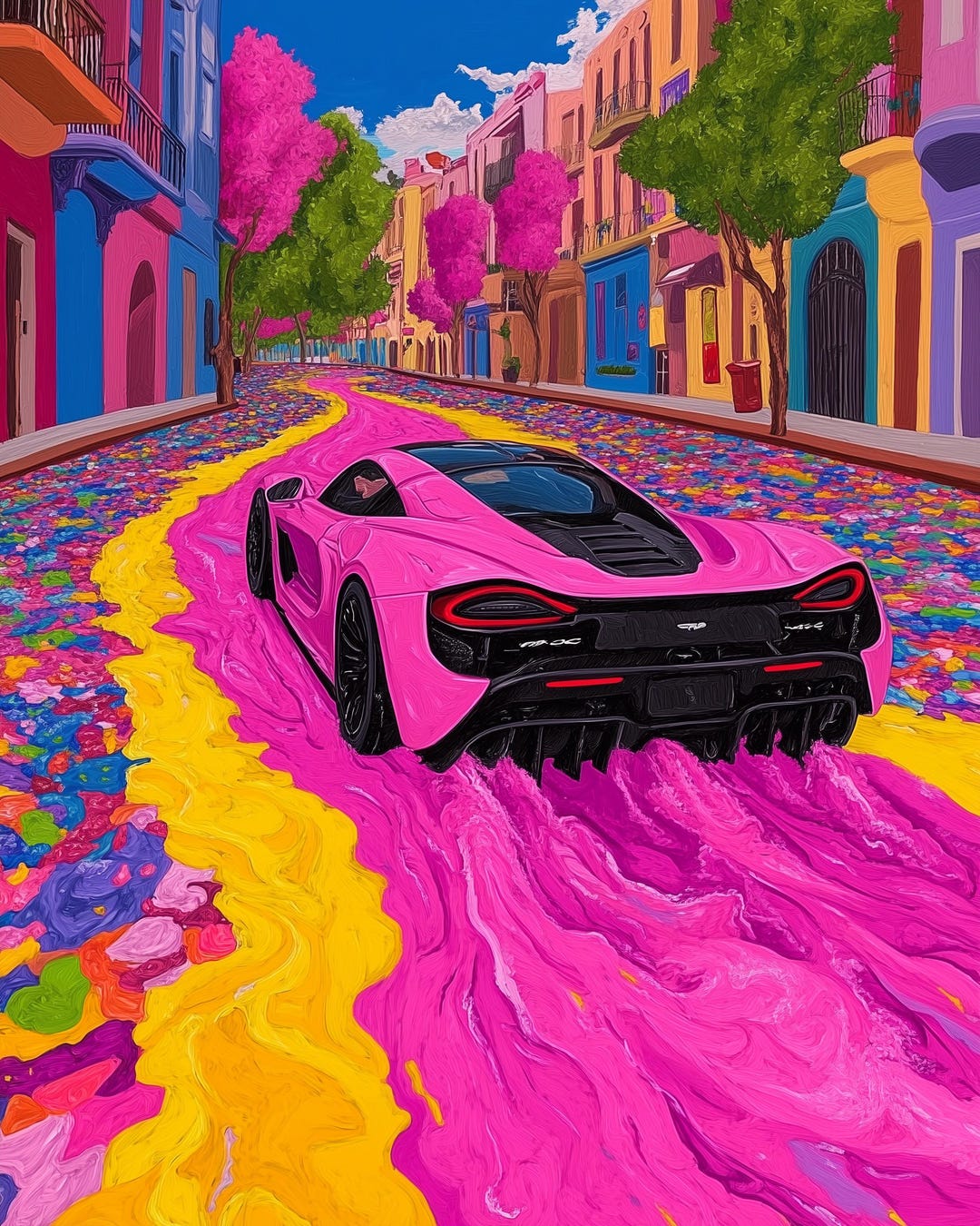 Pink Car Digital Download, Neon City Car Art Print, Surreal Car Drive ...