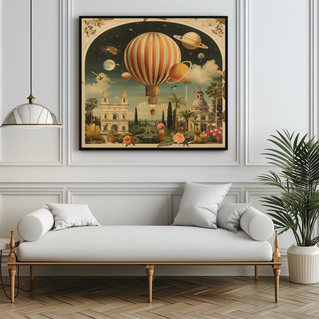 Celestial Hot Air Balloon Art Print, Starry Sky Wall Decor, Fantasy Digital Download Gift, Home ...