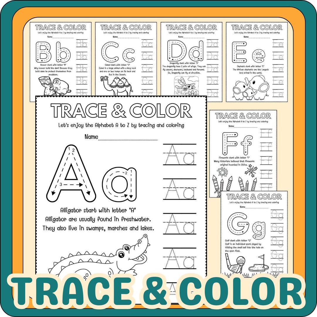 Tracing Alphabet and Color, Worksheet for Kid, Learn to Trace, Learn to ...