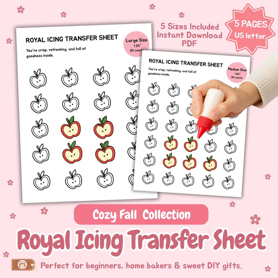 Royal Icing Transfer Sheets Fall | Half Apple Theme : 5 Sizes + Bonus ...