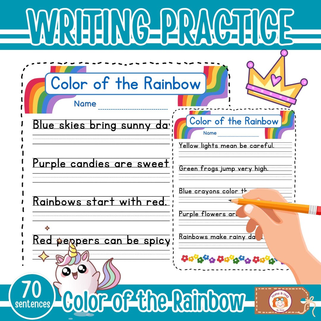Rainbow Writing Practice Worksheets, 1st-3rd Grade ELA (PDF) - Etsy