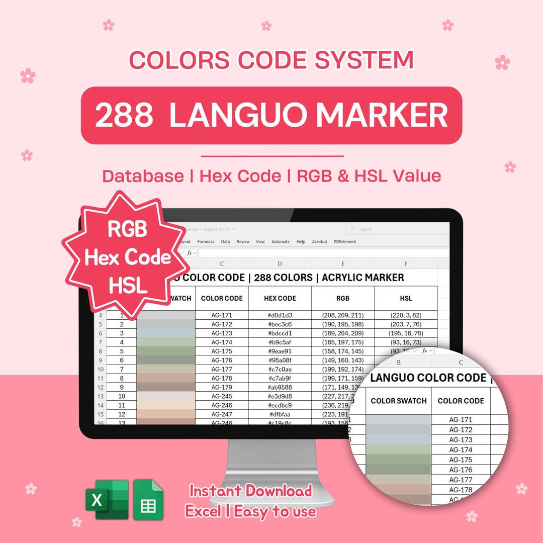 Languo Acrylic Marker Color Code Chart | 288 Colors | Excel File | HEX ...