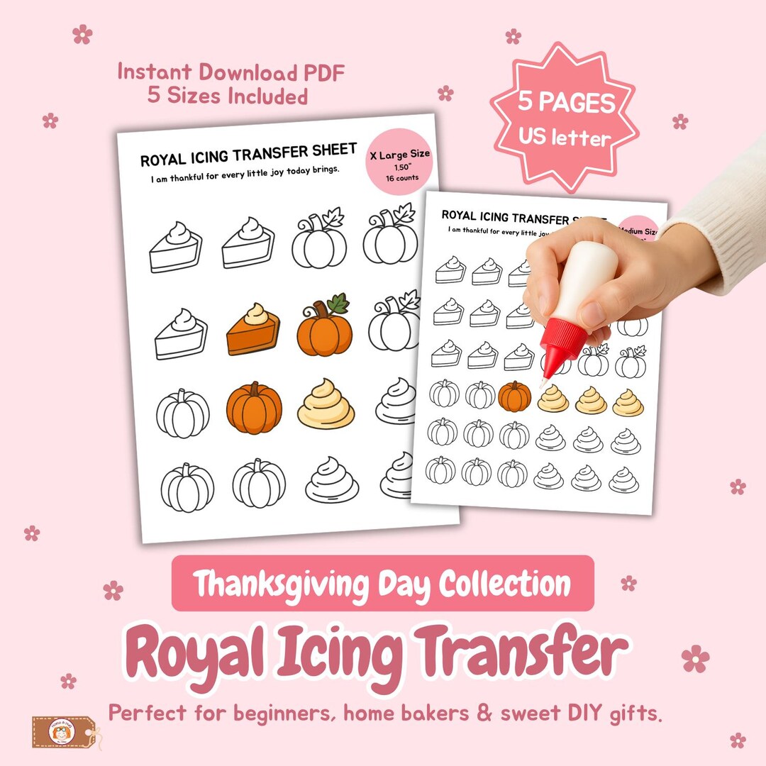 Royal Icing Transfer Sheets for Thanksgiving Day : 5 Sizes + Bonus Card ...