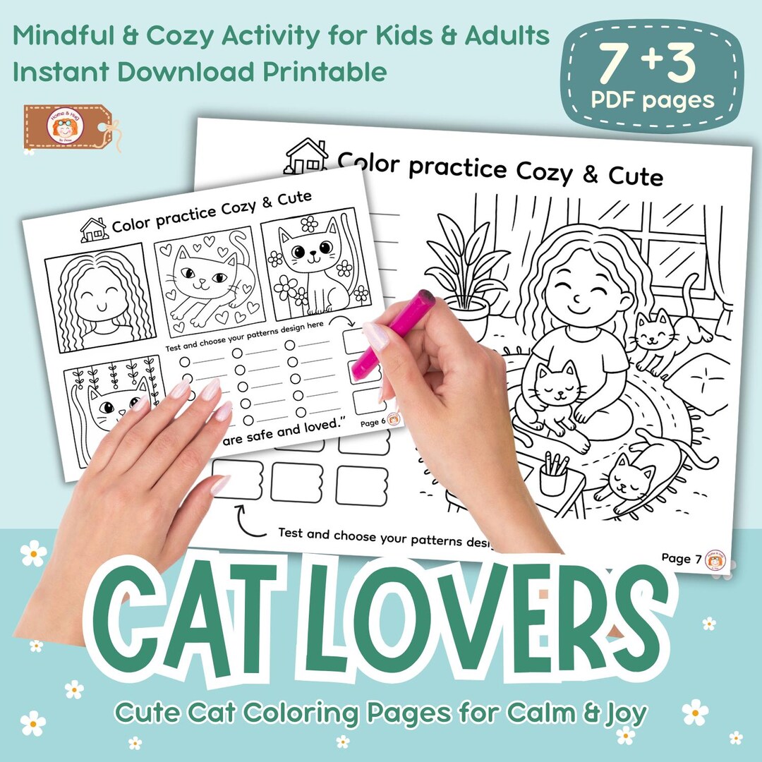 Mindful Cat Coloring Pages: Affirmations for Stress Relief (digital ...