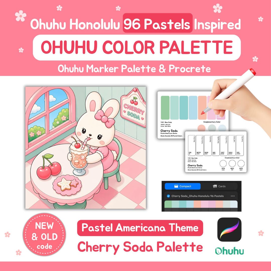 Ohuhu Color Palette 96 Pastel Colors for Procreate and Marker Artists ...