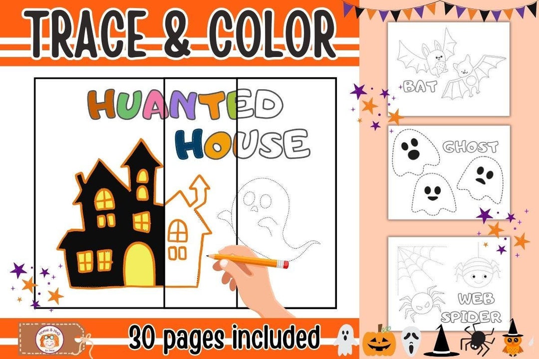 Halloween Worksheet Trace and Color for Preschool 10 Kawaii and Scary ...