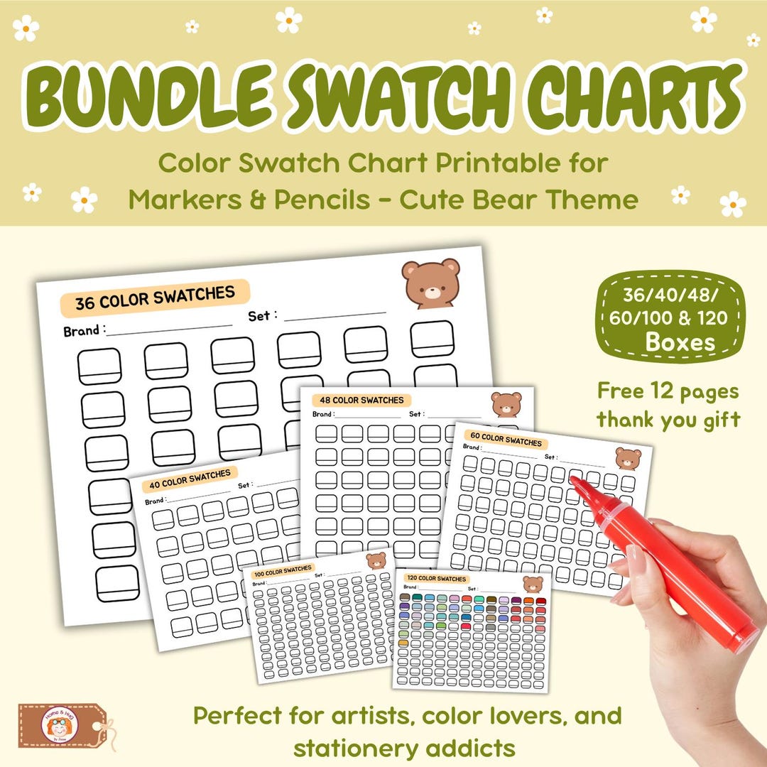 Color Swatch Chart Printable for Markers & Pencils – Cute Bear Theme ...