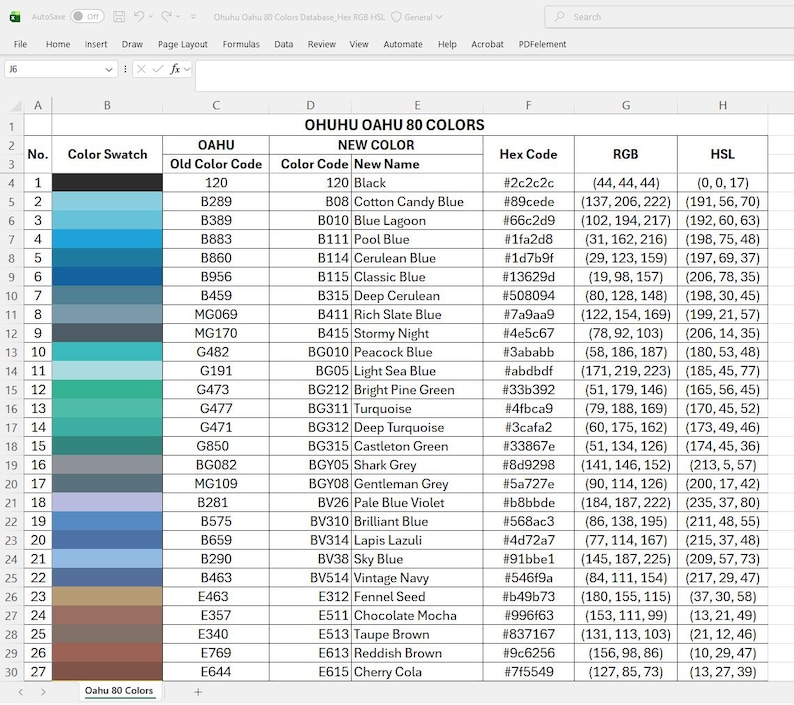 Ohuhu OAHU Conversion Chart| 80 Colors | Old New Code| Hex Code | RGB ...