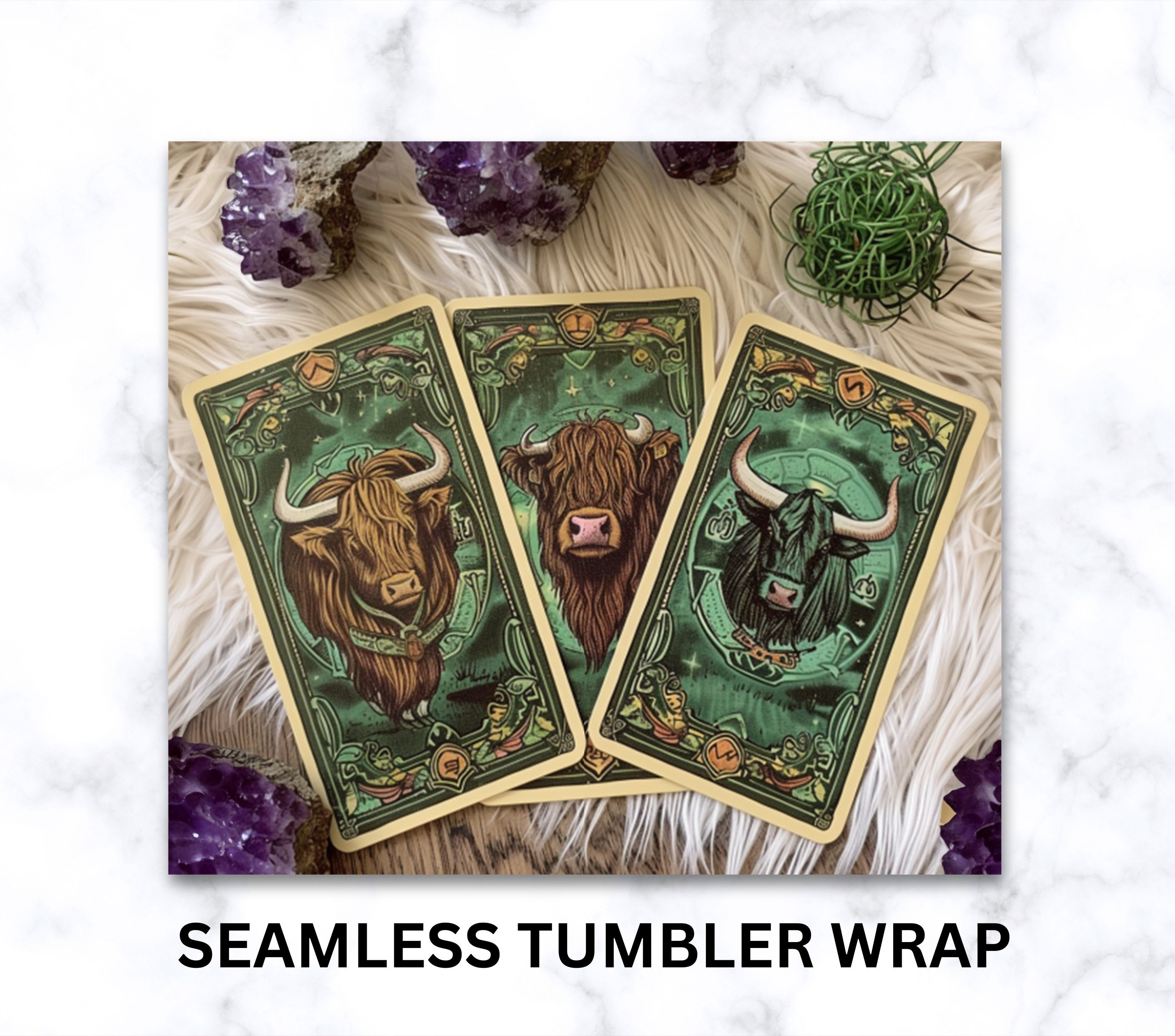 Highland Cow Tarot Card SEAMLESS Tumbler Wrap, Tarot Card 20oz Tumbler ...