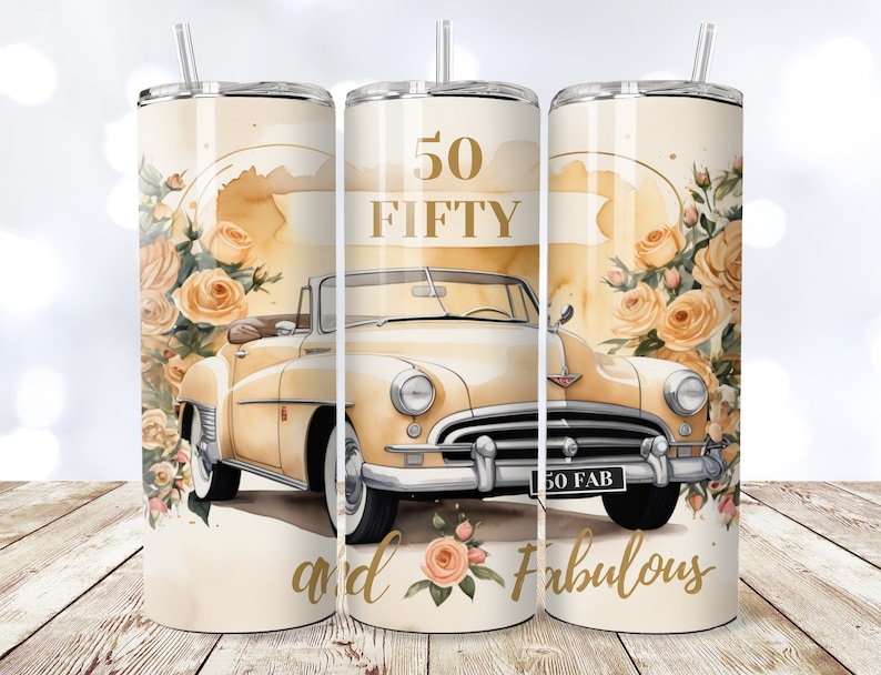 Fifty and Fabulous Tumbler PNG, SEAMLESS Wrap, 50th Birthday Tumbler ...