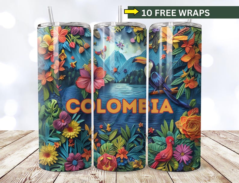 Colombia 20oz Skinny Tumbler PNG Sublimation Design, Colombia Flag ...