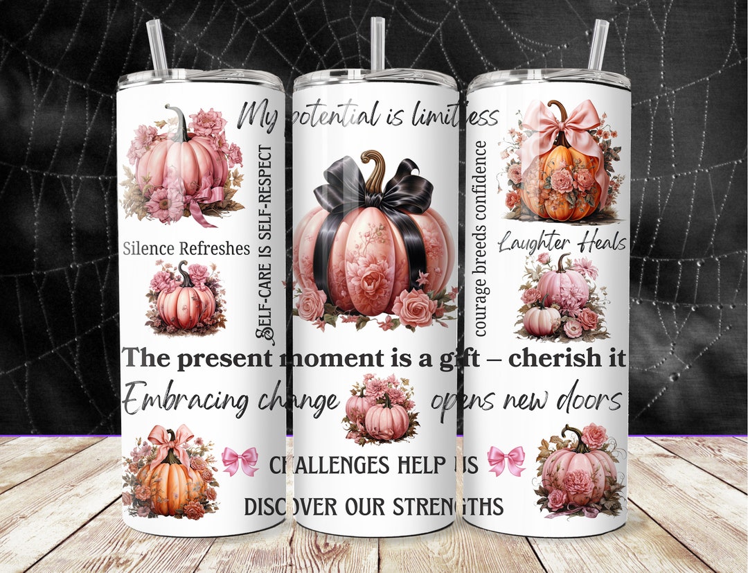 Positive Affirmation Pink Floral Pumpkin Coquette TUMBLER WRAP ...